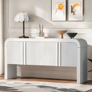 Ebern Designs 4-door Sideboard With Stripe Design, Adjustable Shelves And Curved Edge | Wayfair